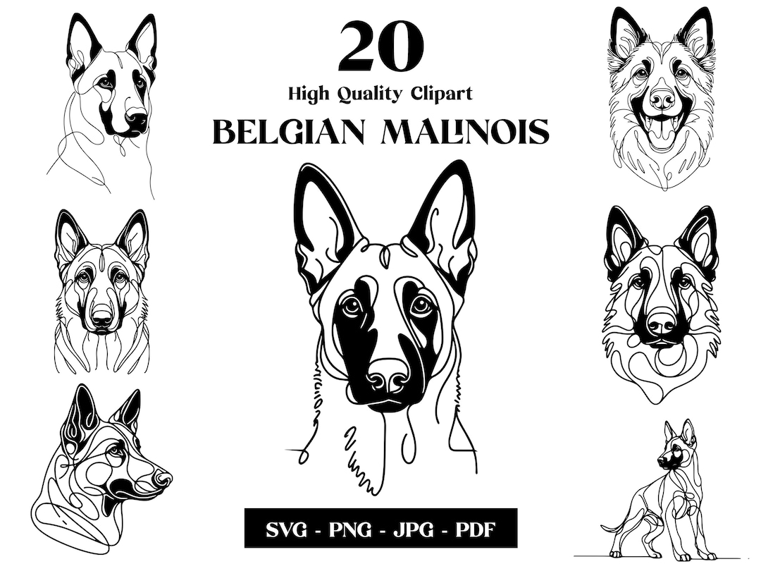 Belgian Malinois Line Art Clipart Bundle: Dog Lover Vector Graphics ...