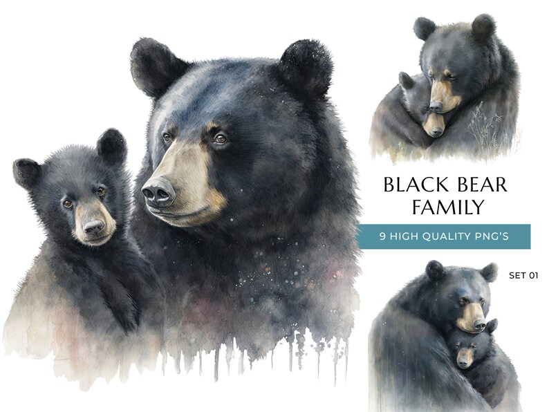 Mom and Baby Bear Clipart 9 High Quality Pngs Watercolor - Etsy