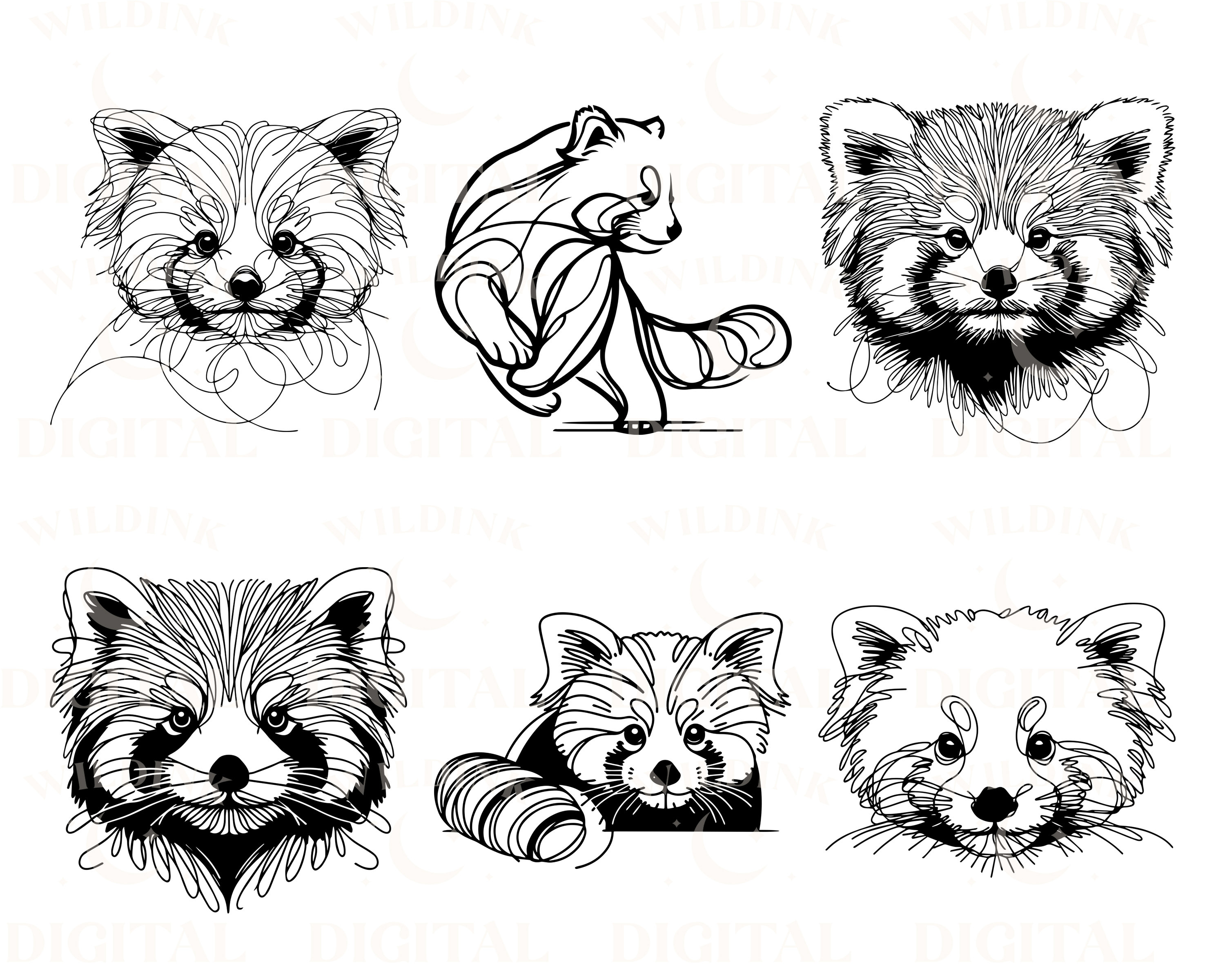 Red Panda Line Art SVG Clipart: Minimalist Tattoo Design (digital ...