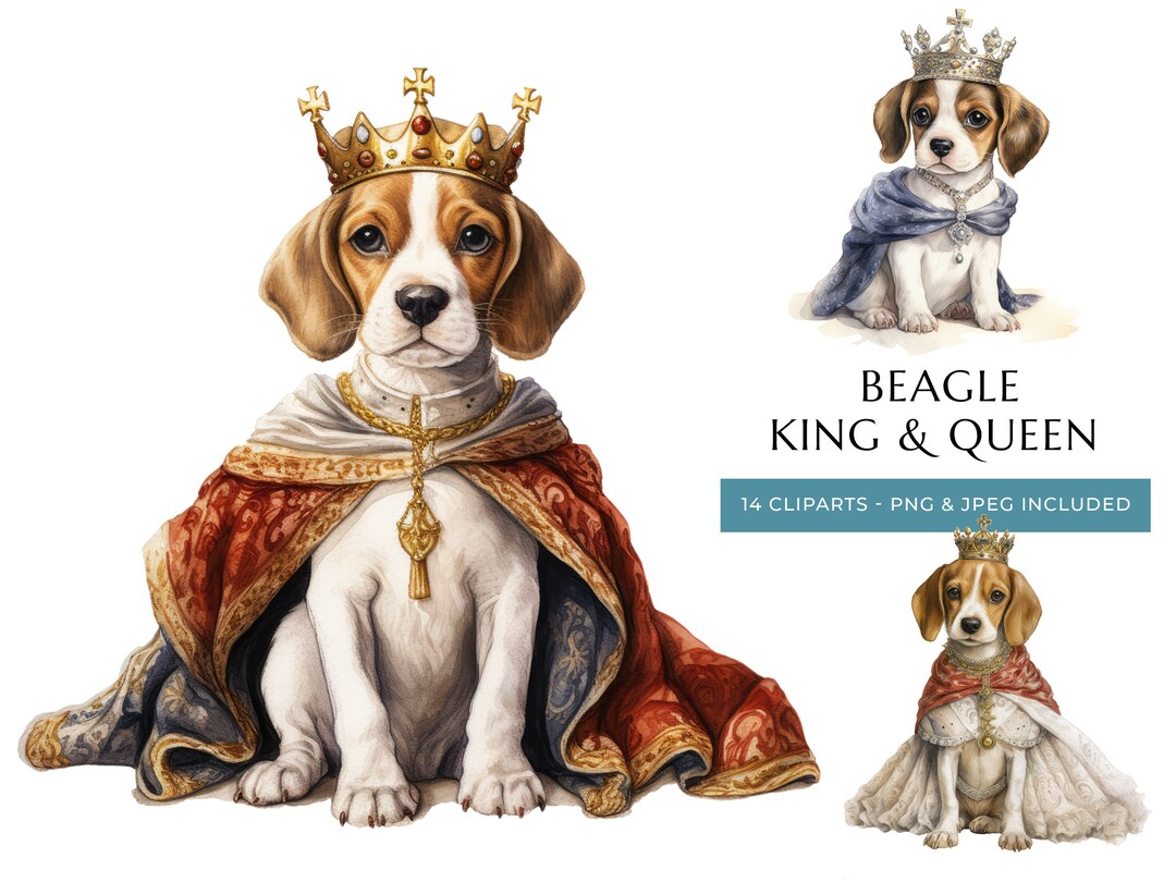 King & Queen Beagle Cute Puppy Watercolor Clipart 14 High - Etsy Australia