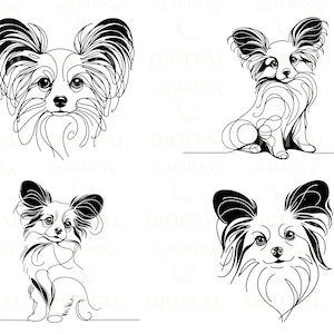 Papillon Line Art Clipart Bundle: Minimalist Dog Vector (digital ...