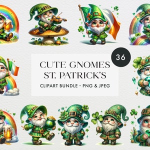 Watercolor St. Patrick's Day Gnome Clipart Bundle 36 High Quality PNG ...