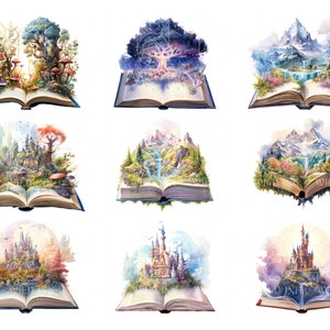 Watercolor Fantasy Books Clipart 41 High Quality PNG & JPEG, Open Book ...