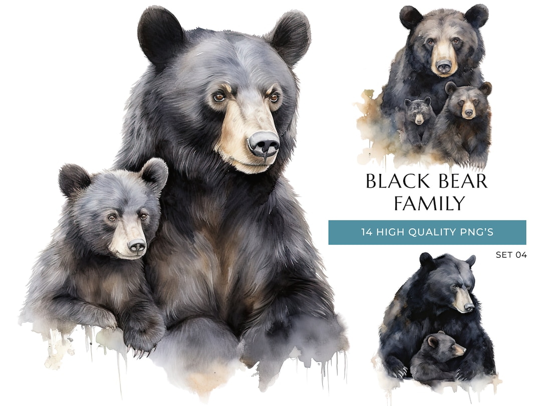 Watercolor Mom and Baby Black Bear Clipart: Nursery Decor (digital ...