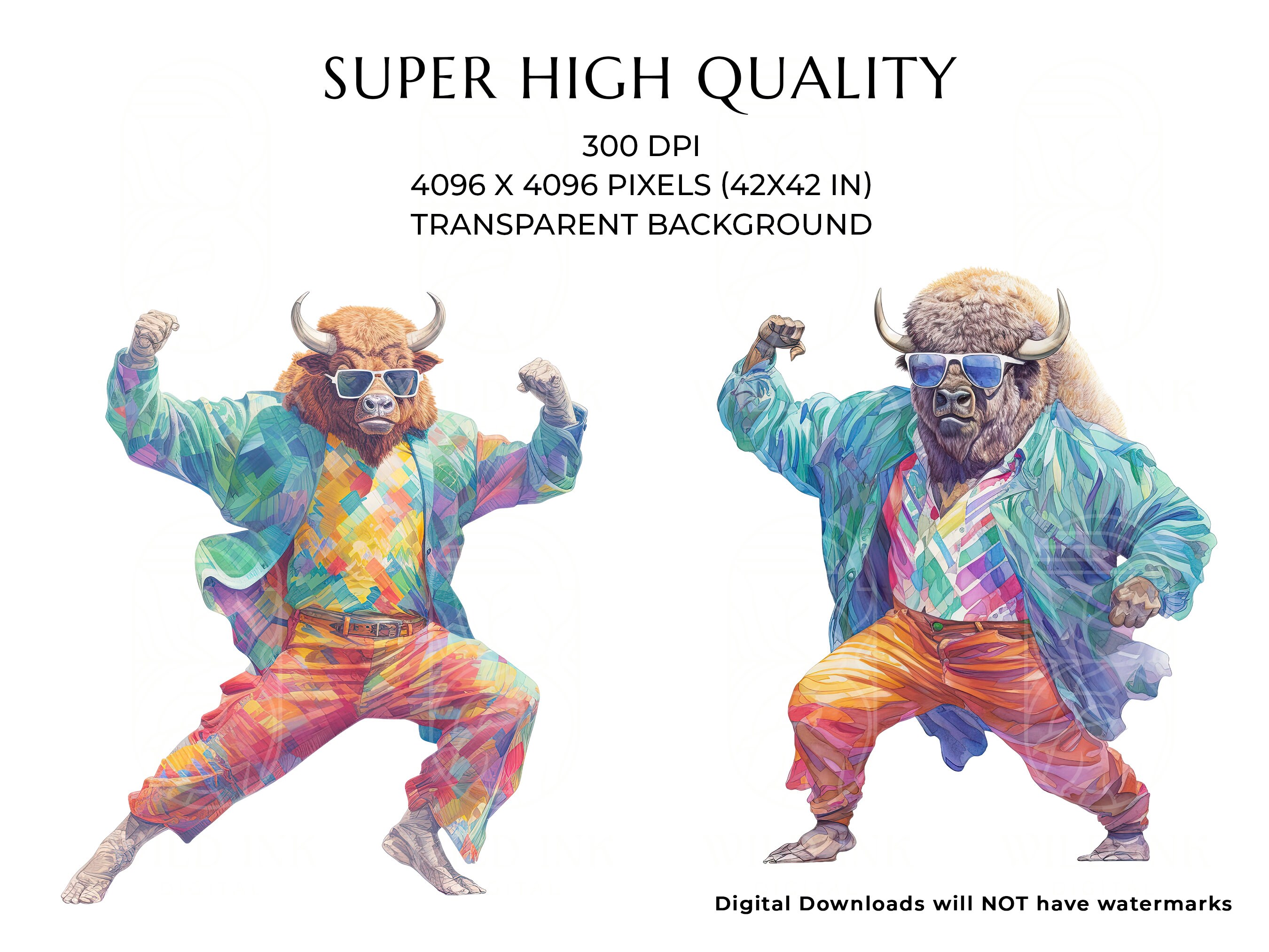 Dancing Bison Clipart: Funny Watercolor Animal Pngs (digital Download ...