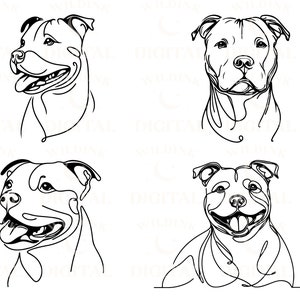 Staffordshire Bull Terrier Line Art Clipart Bundle (digital Download ...