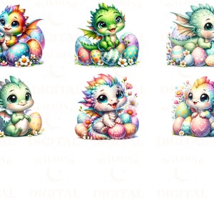 Watercolor Easter Cute Dragons Clipart Bundle 40 High Quality PNG ...