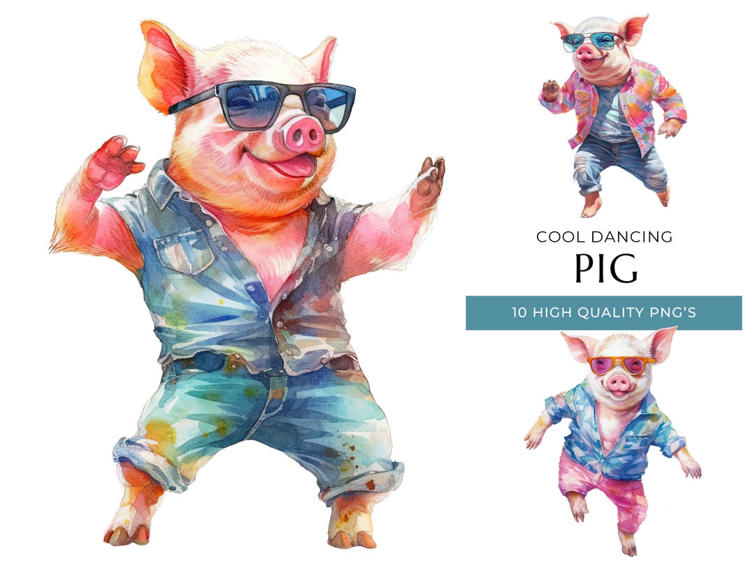 Cool Dancing Pig Clipart, 10 High Quality Pngs, Funny Watercolor ...