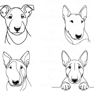 Bull Terrier Line Art Clipart Bundle: Minimalist Dog Vector (digital ...