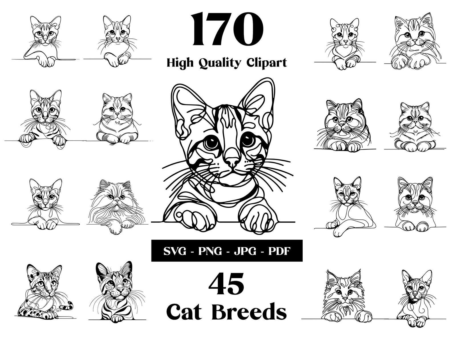 Cats Peeking Line Art SVG Bundle: 45 Breeds (digital Download) - Etsy