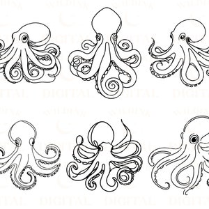 Octopus SVG Clipart, Kraken Minimalist Line Art, Logo Animal Vector ...