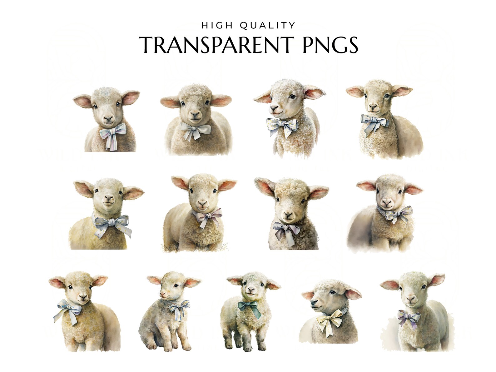 Baby Sheep With Bow Tie Watercolor Clipart of 13 Pngs Farm - Etsy