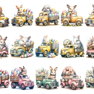 Watercolor Easter Bunny in Farm Trucks Clipart Bundle 55 High Quality ...