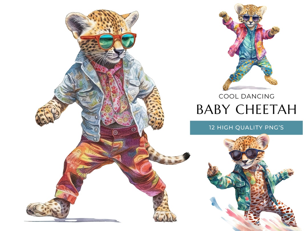 Dancing Baby Cheetah Clipart: 12 Watercolor Pngs (digital Download) - Etsy