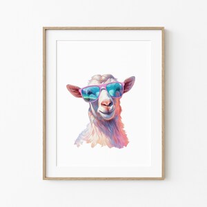 Watercolor Goat Clipart With Sunglasses, 13 High-quality PNG & JPEG ...
