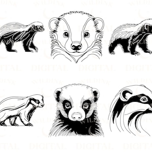 Honey Badger SVG Clipart, Minimalist Line Art, Logo Animal Vector ...