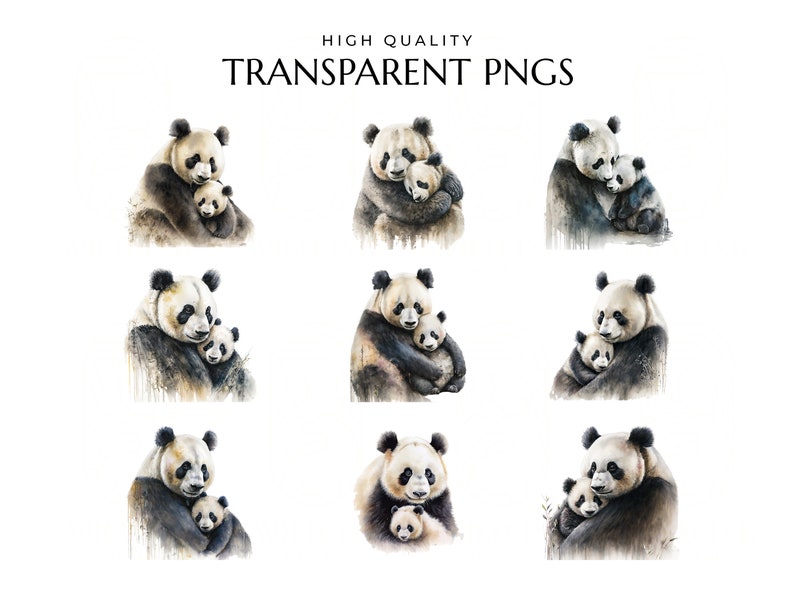 Mom and Baby Panda Bear Clipart 9 High Quality Pngs - Etsy