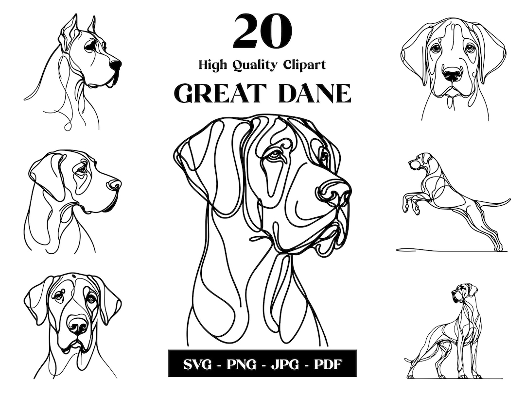 Great Dane SVG & PNG Clipart Bundle: Digital Line Art, Minimalist ...