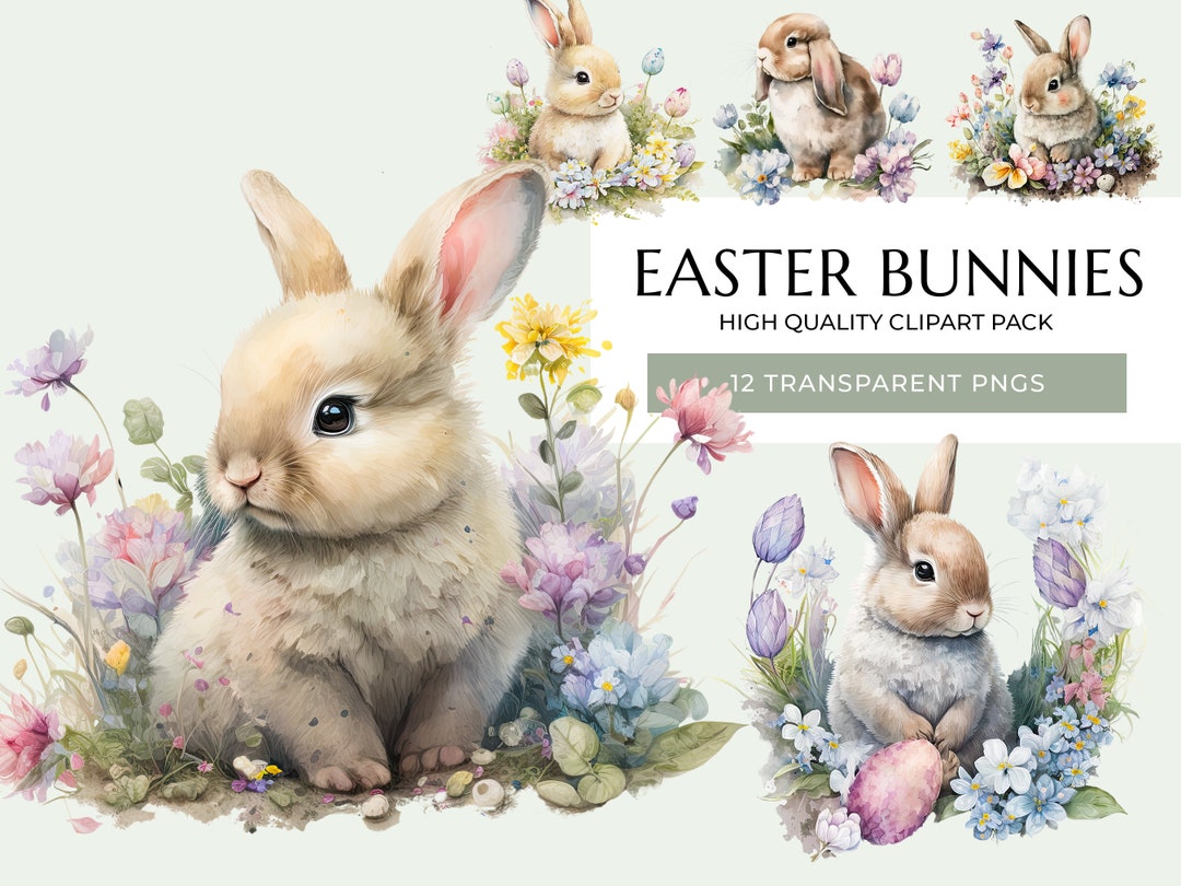 Watercolor Easter Bunny Clipart: Floral PNG Bundle (digital Download ...