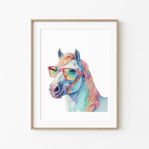 Watercolor Horse Clipart With Sunglasses: Farm Animal PNG JPEG (digital ...