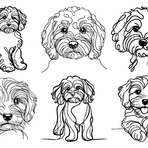 Cavapoo Line Art SVG & PNG Clipart Bundle: Minimalist Dog Tattoo Design ...
