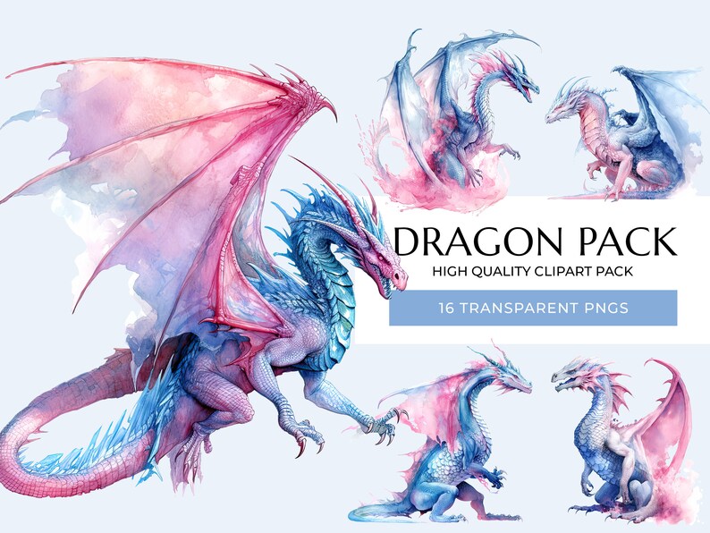 Watercolor Dragon Clipart Bundle Instant Digital Download - Etsy