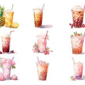 Watercolor Bubble Tea Clipart: 75+ PNG & JPEG Graphics (digital ...