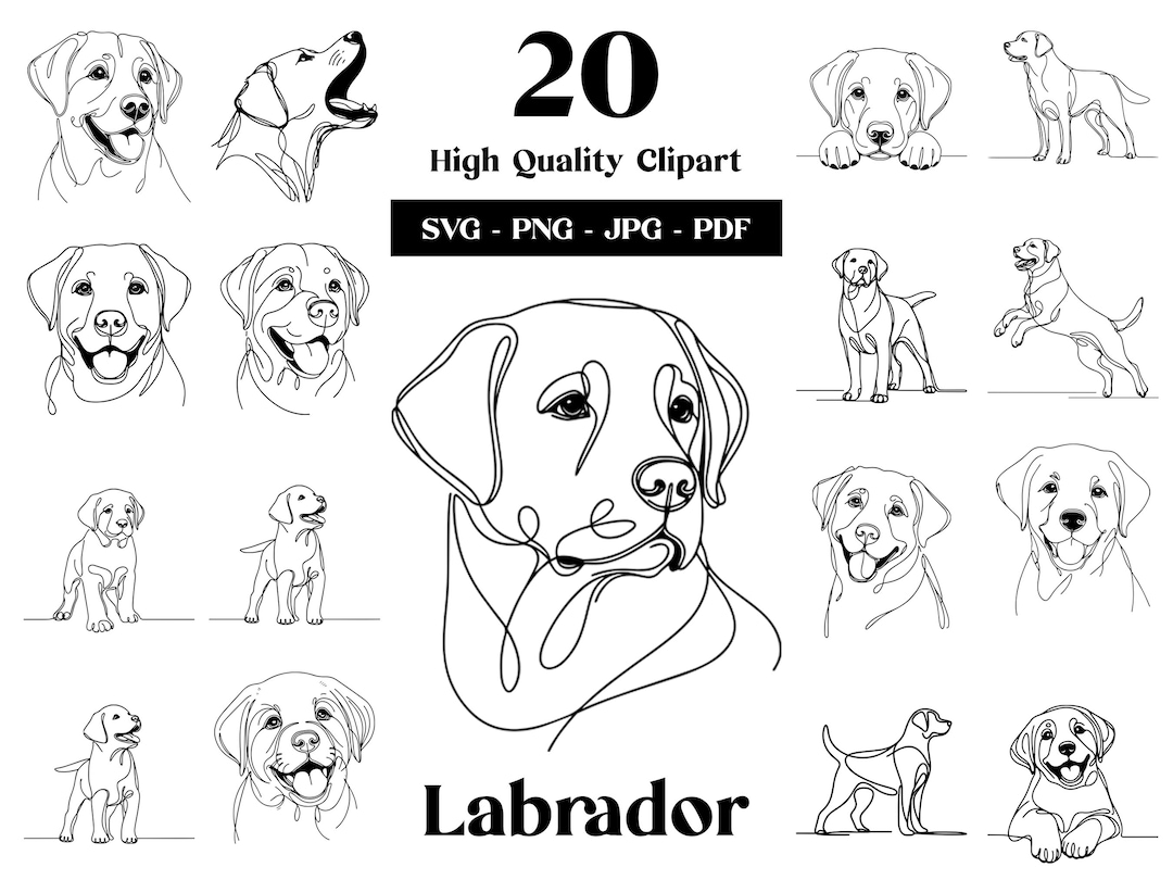 Labrador Retriever Line Art: Minimalist Dog SVG Clipart Bundle (digital ...