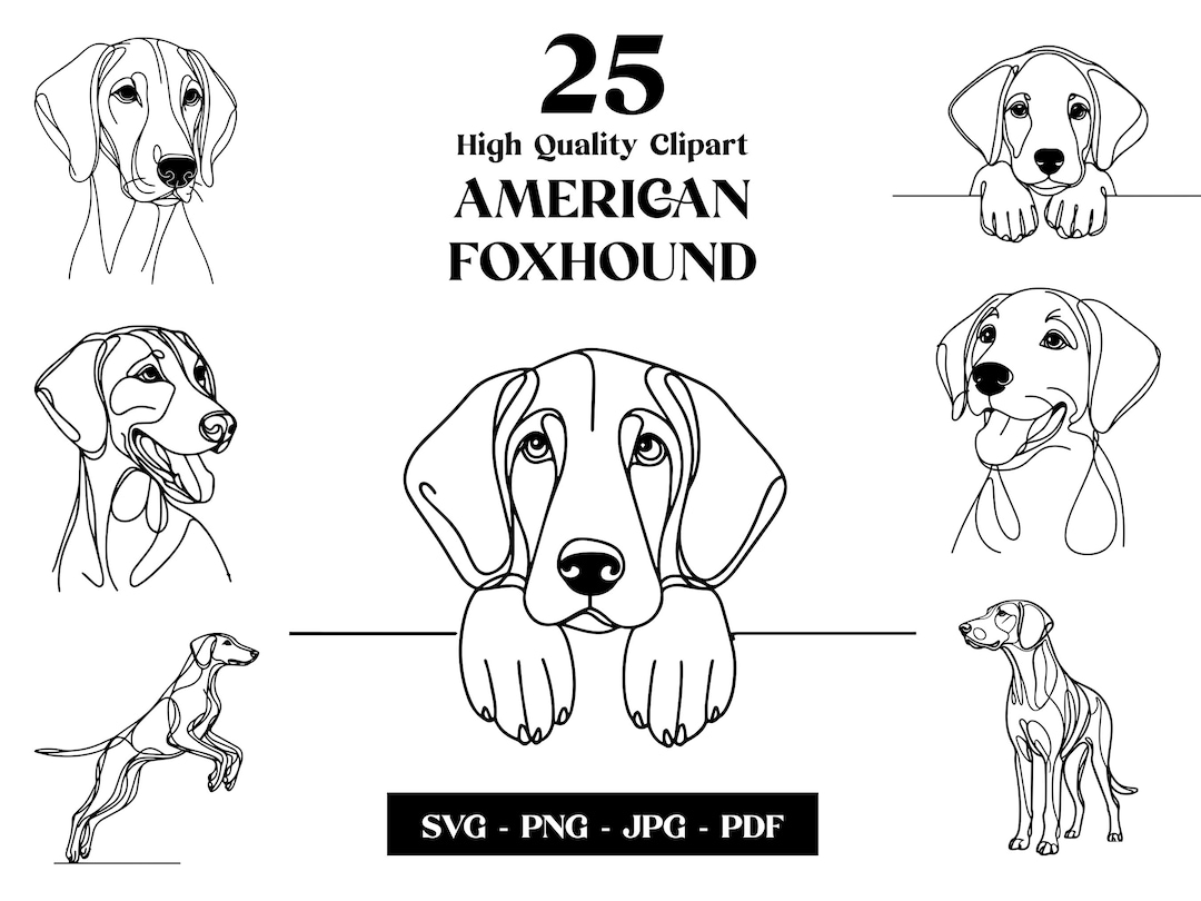 American Foxhound Dog SVG & PNG Clipart Bundle: Digital Line Art ...