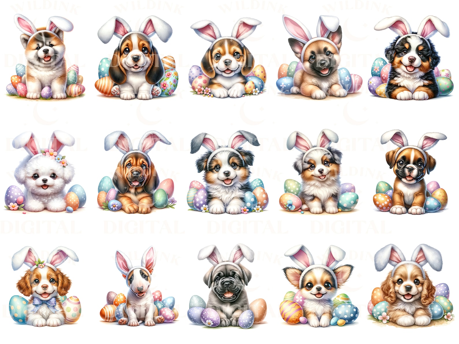 Watercolor Easter Dogs Clipart Bundle 48 High Quality PNG & JPEG, 45 ...