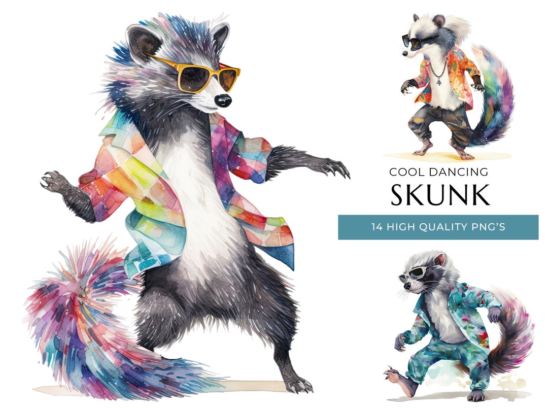 Cool Dancing Skunk Clipart, 14 High Quality Pngs, Funny Watercolor ...