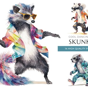 Cool Dancing Skunk Clipart, 14 High Quality Pngs, Funny Watercolor ...
