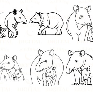 Tapir SVG Clipart, Minimalist Line Art, Logo Animal Vector, Modern Art ...