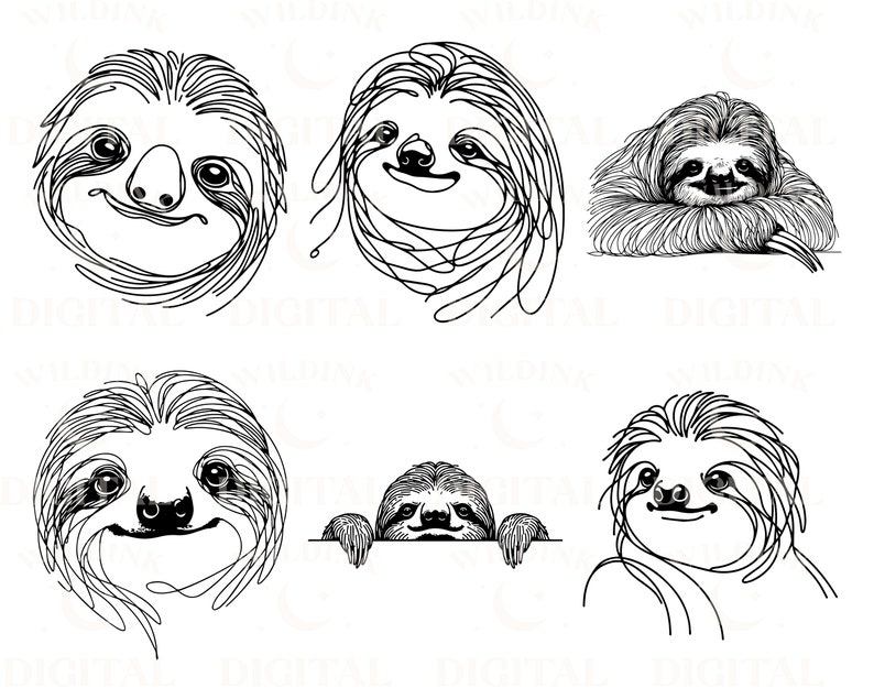 Sloth SVG Clipart: Minimalist Line Art, Tattoo Design (digital Download ...