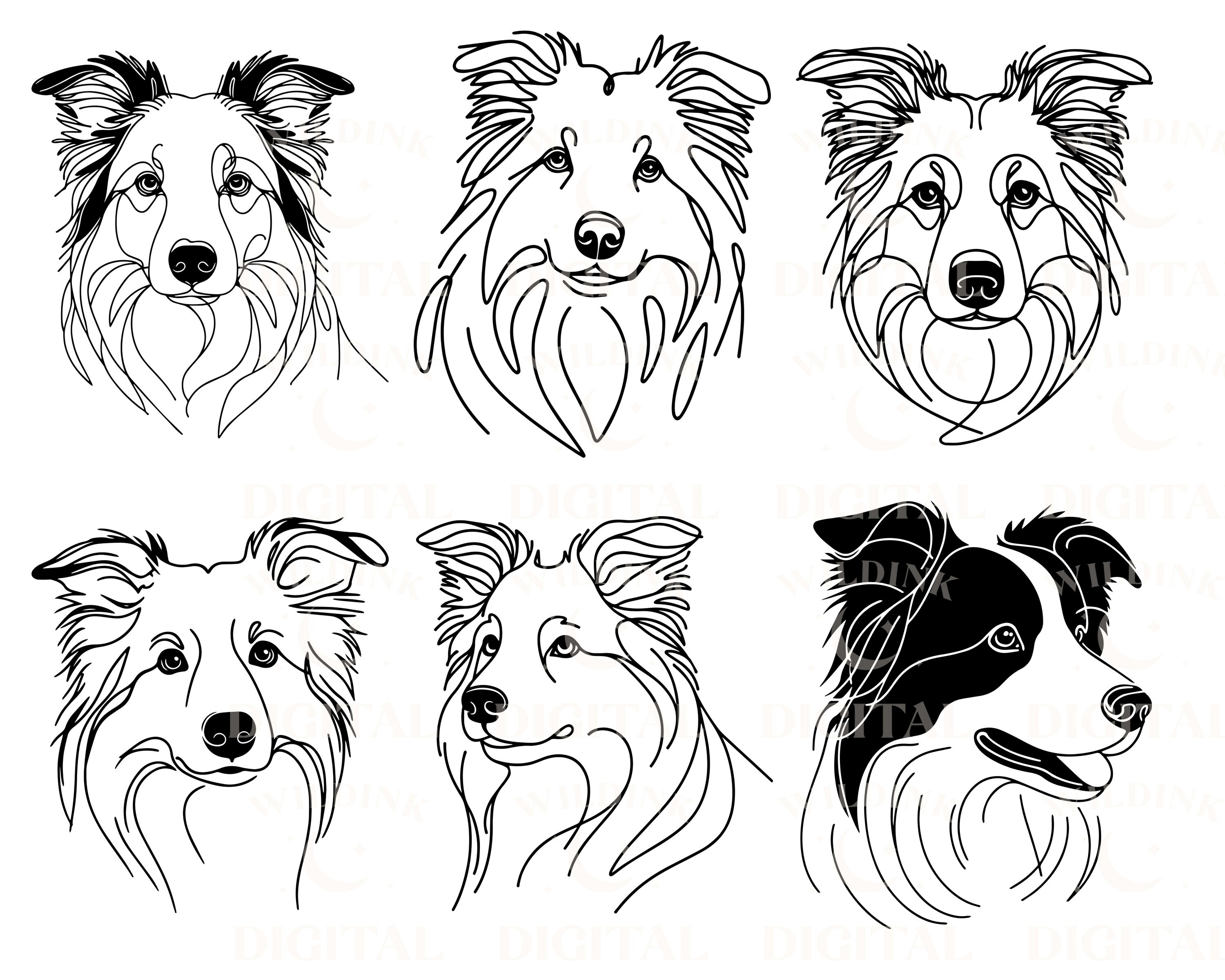 Border Collie Line Art: Dog SVG & PNG Clipart Bundle (digital Download ...