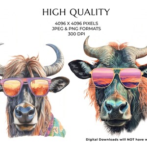 Watercolor Wildebeest Clipart With Sunglasses, 11 High-quality PNG ...