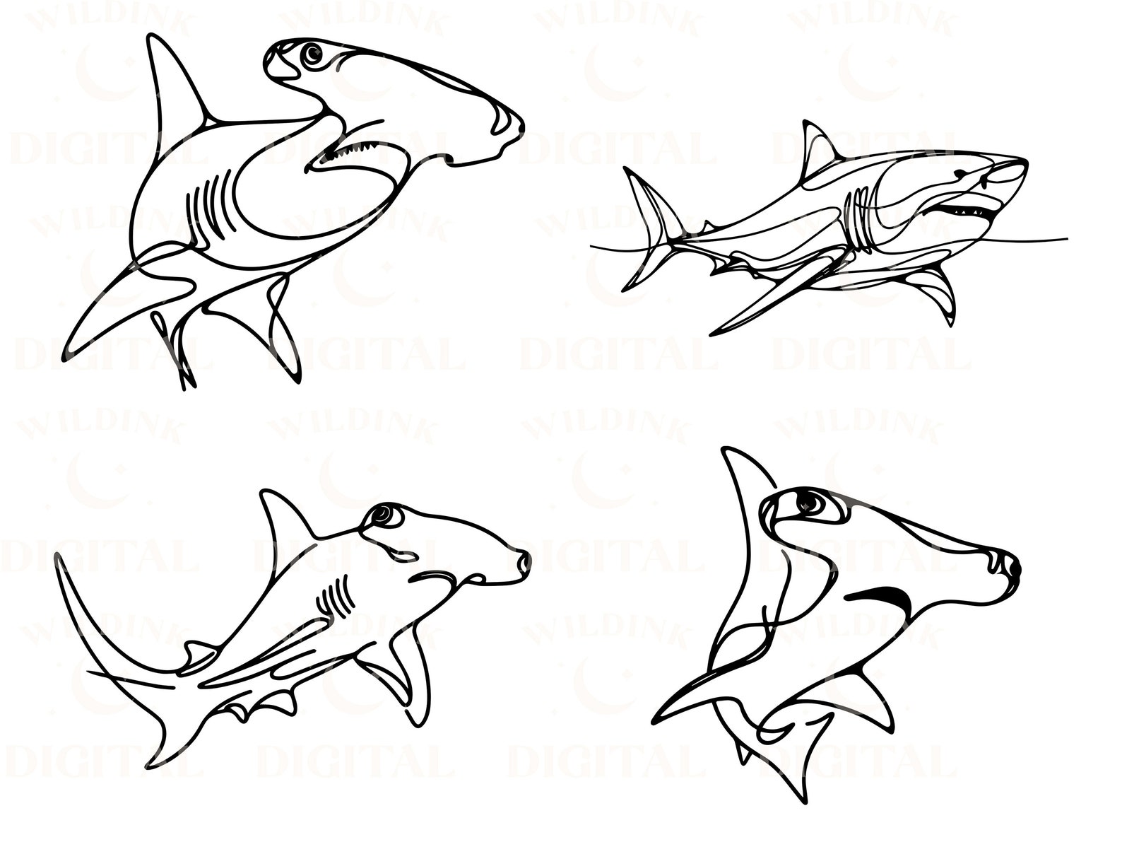 Shark Line Art SVG Clipart: Minimalist Tattoo Design (digital Download ...