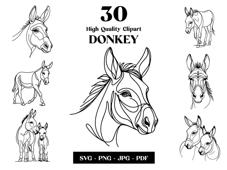 Donkey SVG Clipart: Farm Animal Line Art (digital Download) - Etsy