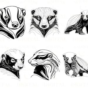 Honey Badger SVG Clipart, Minimalist Line Art, Logo Animal Vector ...