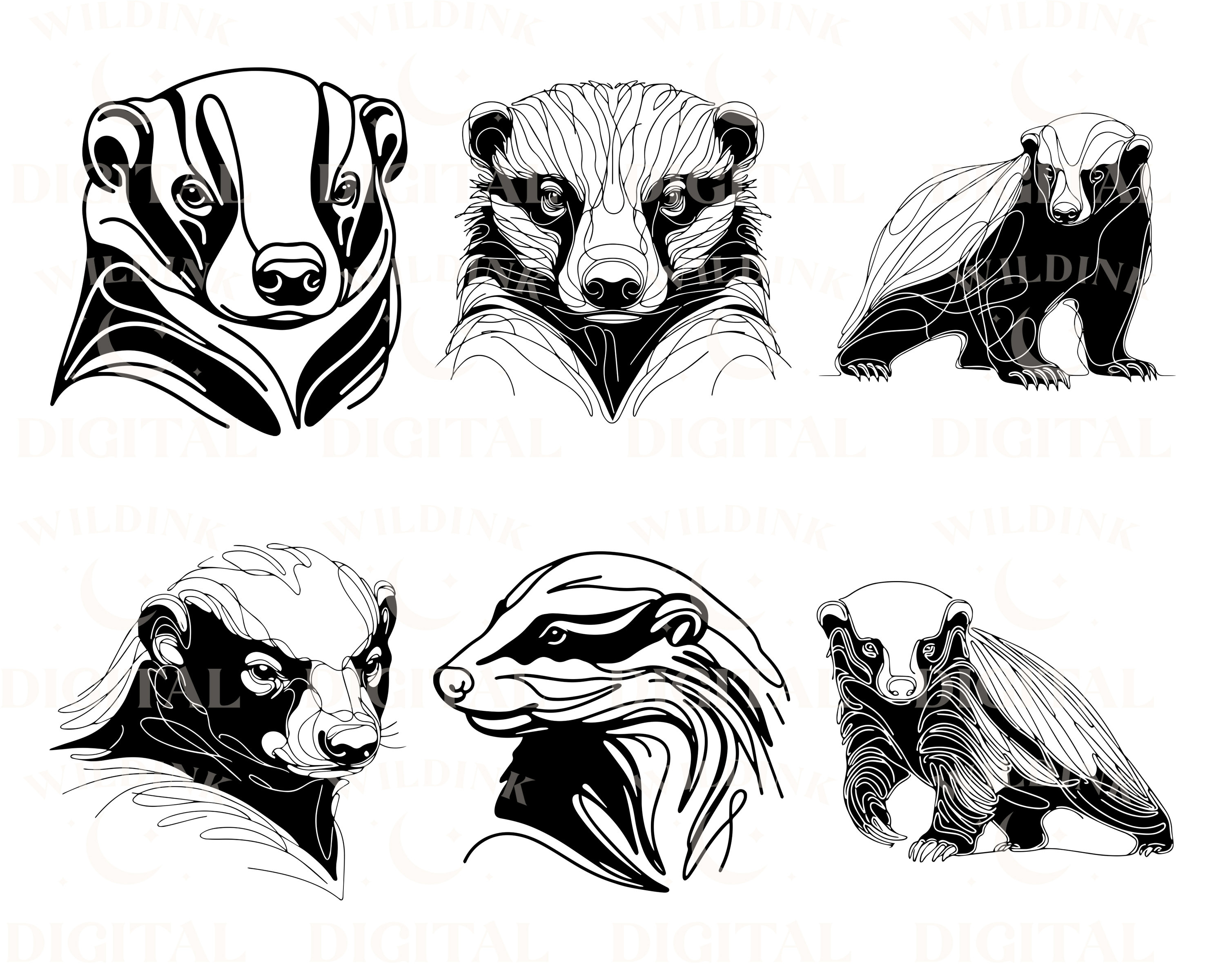 Honey Badger Line Art SVG: Minimalist Tattoo Design (digital Download ...