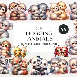 Valentines Cute Animals Hugging Clipart Bundle 56 High Quality PNG ...