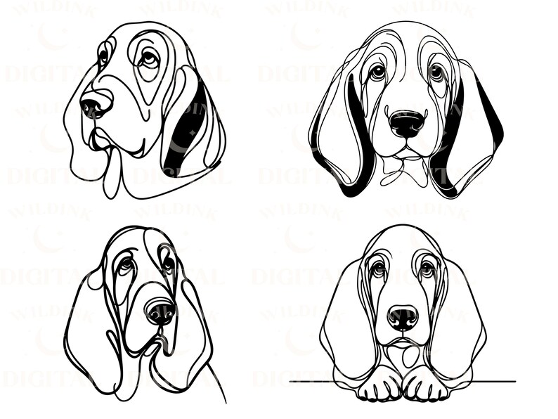 Basset Hound Line Art: Minimalist Dog SVG Clipart Bundle (digital ...