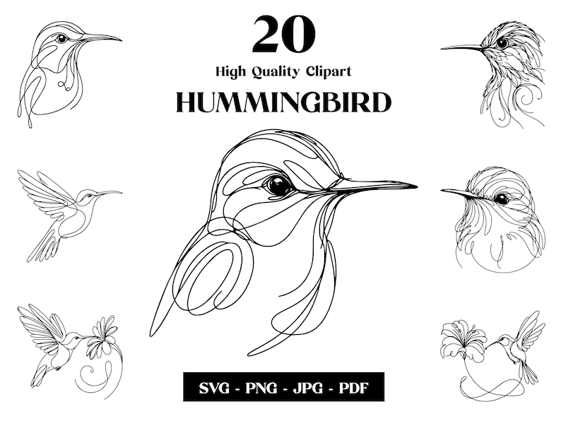Hummingbird Line Art SVG Clipart: Minimalist Tattoo Design (digital ...