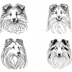 Sheltie Line Art: Shetland Sheepdog SVG Clipart Bundle (digital ...
