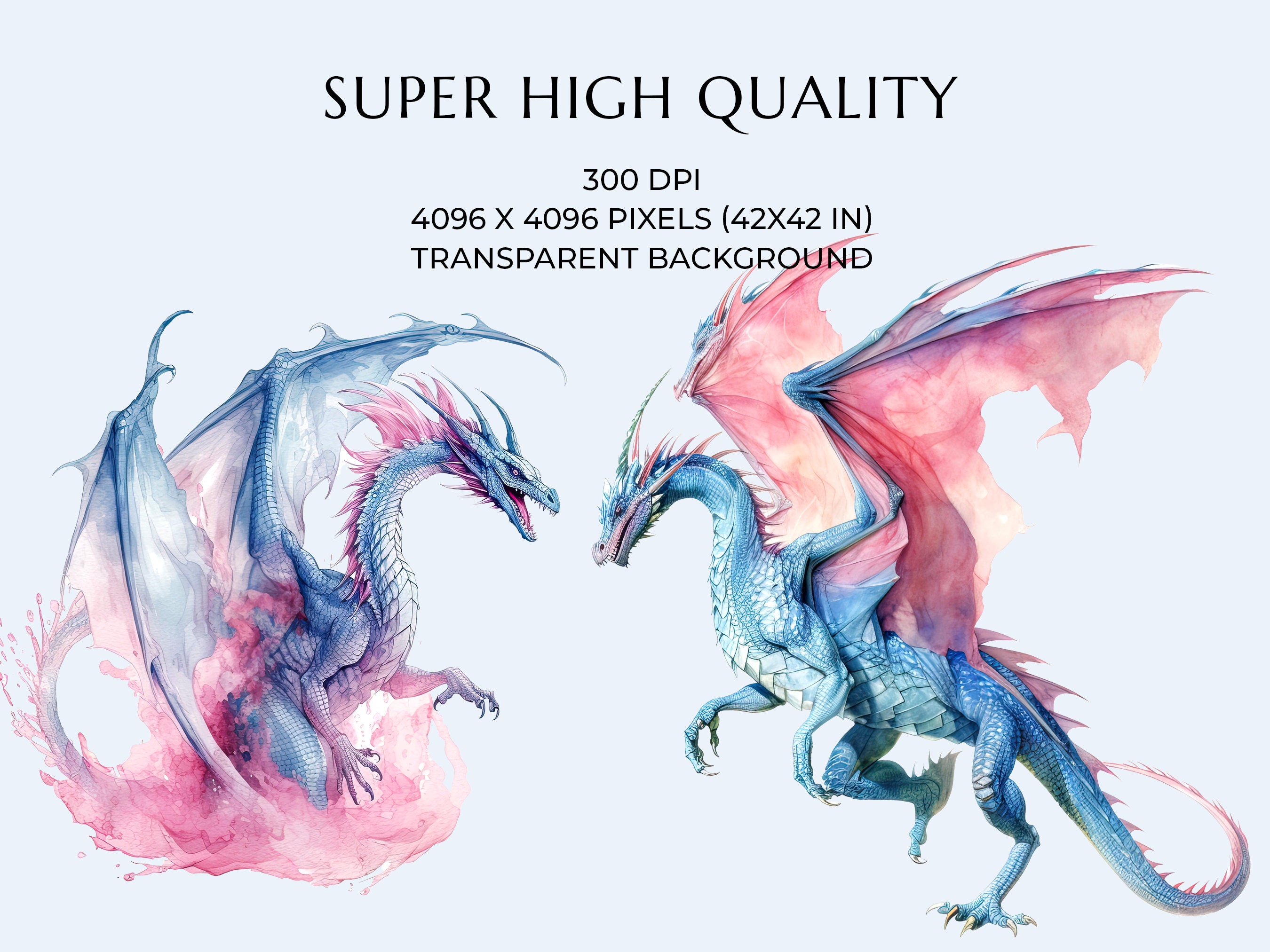 Watercolor Dragon Clipart Bundle: Fantasy PNG Images (digital Download ...