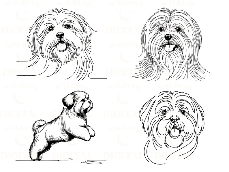 Lhasa Apso Line Art SVG & PNG Clipart Bundle (digital Download) - Etsy