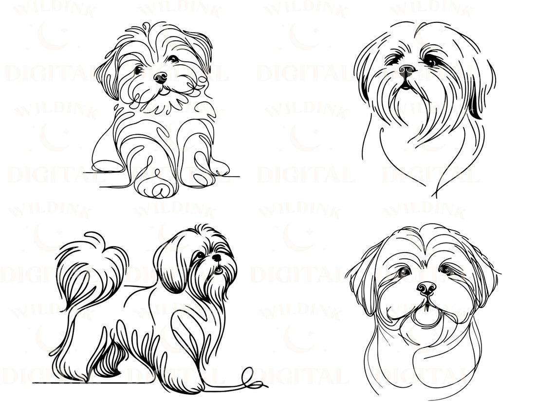 Lhasa Apso Line Art SVG & PNG Clipart Bundle (digital Download) - Etsy