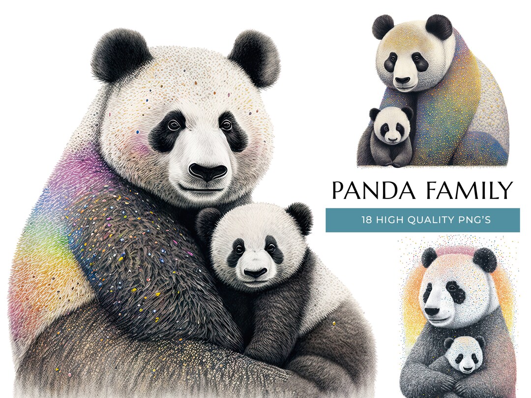 Baby Panda With Mom, 18 Clipart Pngs, Cute Panda Family Prints, Gift ...