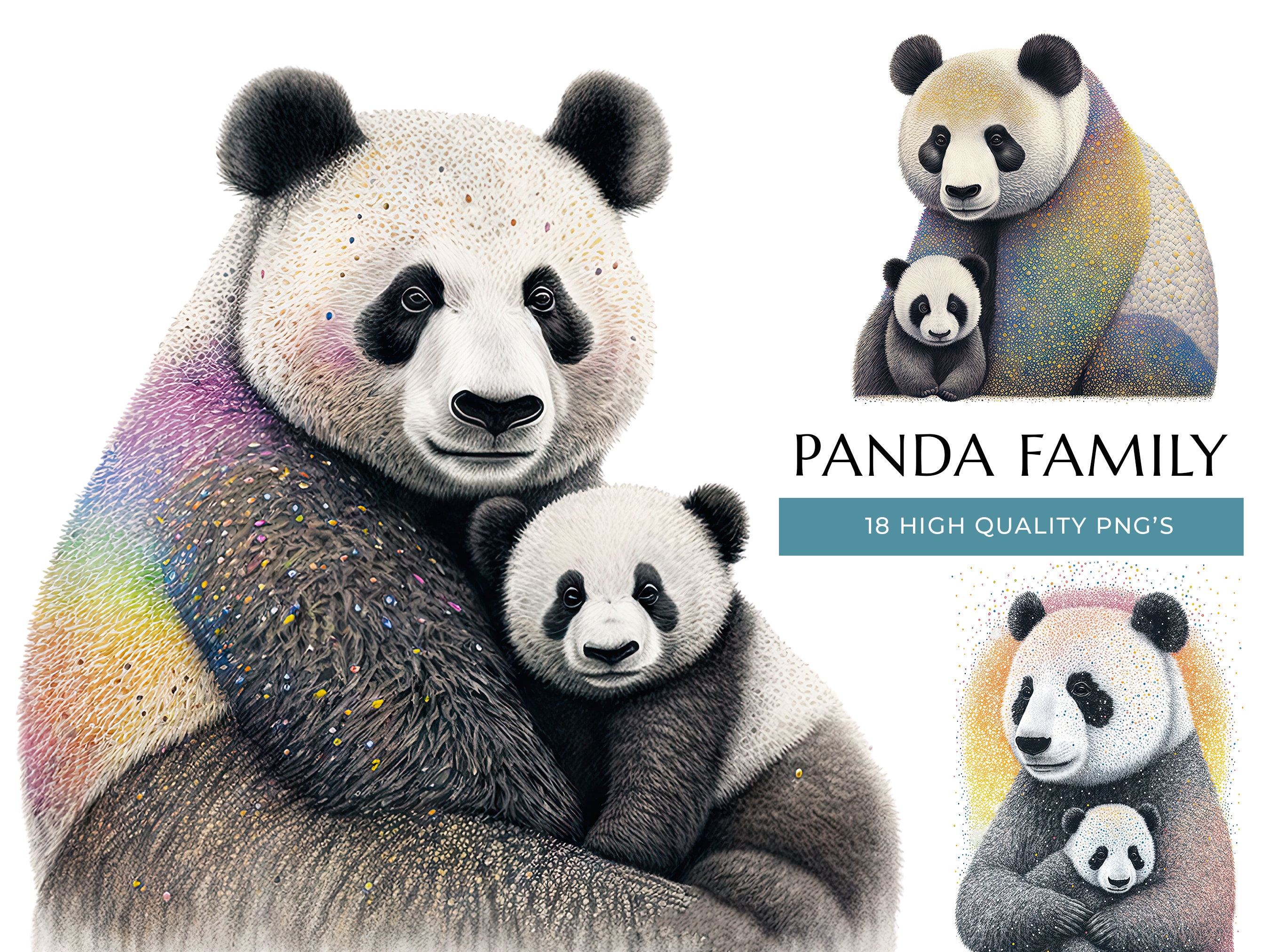 Baby Panda With Mom 18 Clipart Pngs Cute Panda Family - Etsy