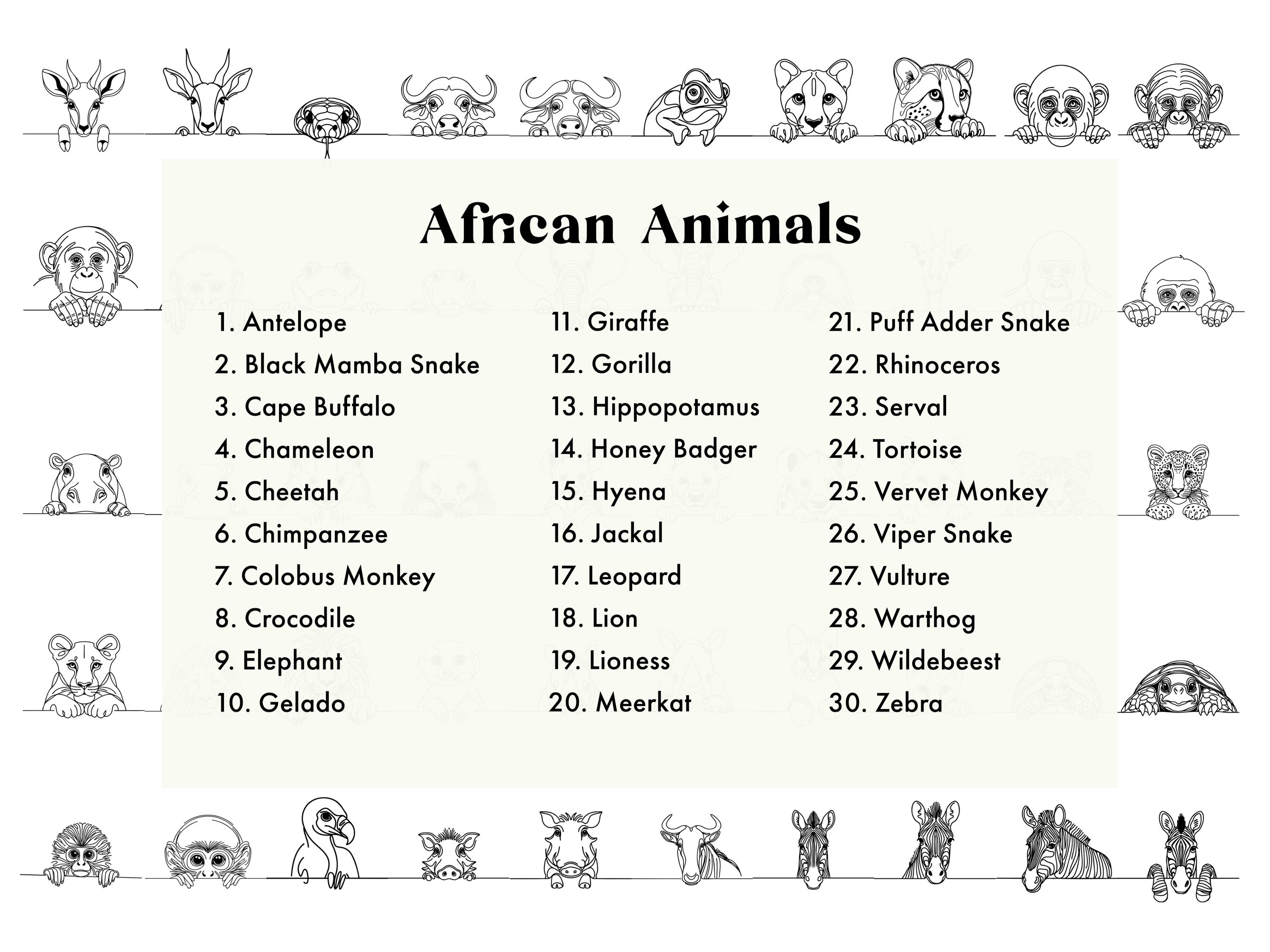 Peeking African Animals SVG Bundle: Line Art Clipart (digital Download ...